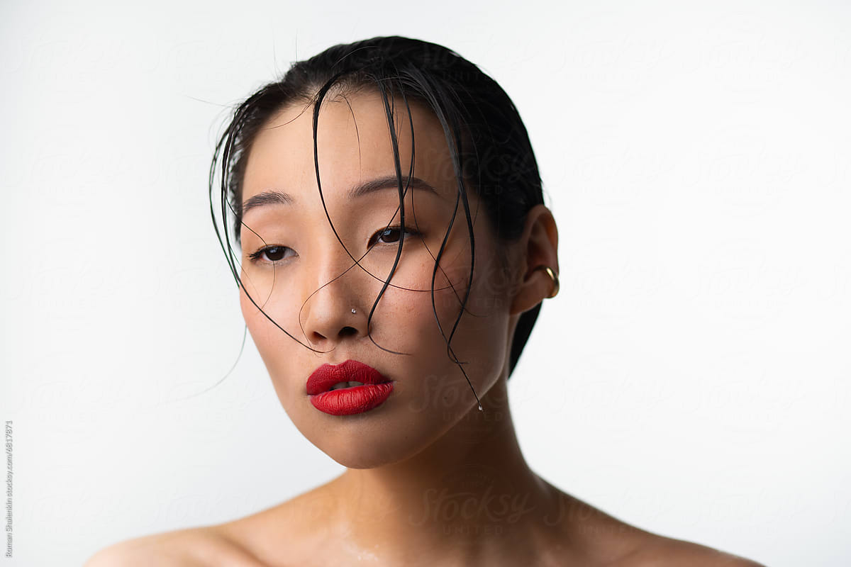 "Red Lips Beauty Portrait With Bare Shouldered" by Stocksy Contributor ...