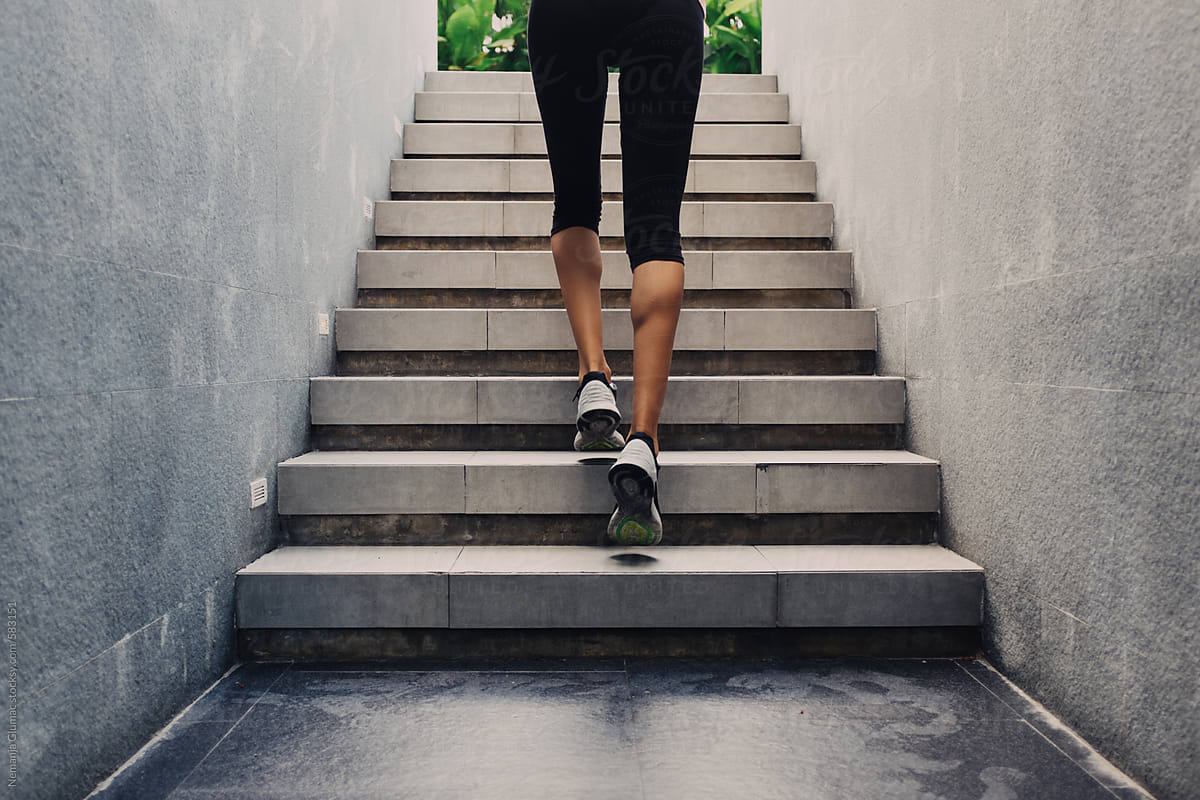 Urban Outdoor Cardio - Running Up The Stairs - Stock Image - Everypixel