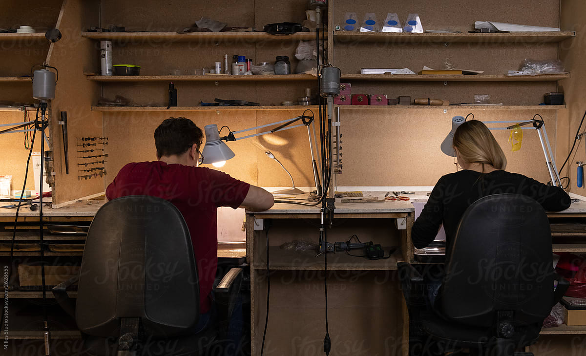 "Anonymous Jewelers Working At Workbenches Together" by Stocksy ...