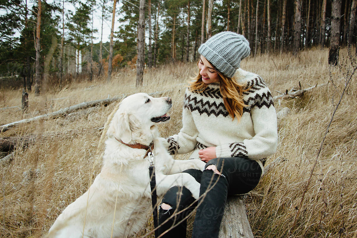 "Woman Walks With Dog In Nature" by Stocksy Contributor "Artem Zhushman ...