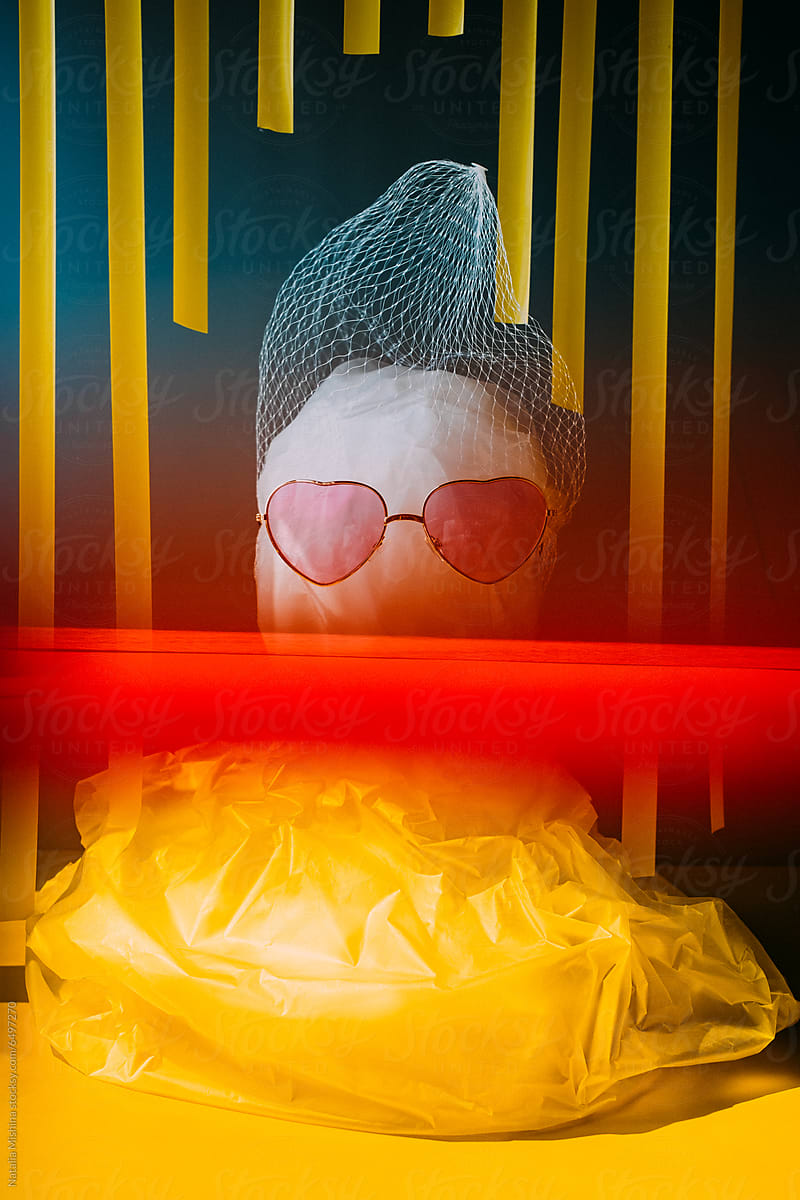 "Art Installation With Yellow And Red Under Neon Lights." by Stocksy ...