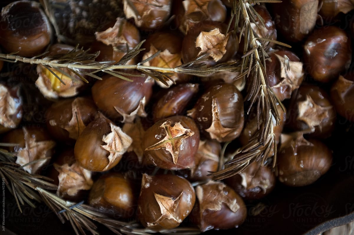 "Roasted Chestnuts In Pan" by Stocksy Contributor "Jeff Wasserman ...