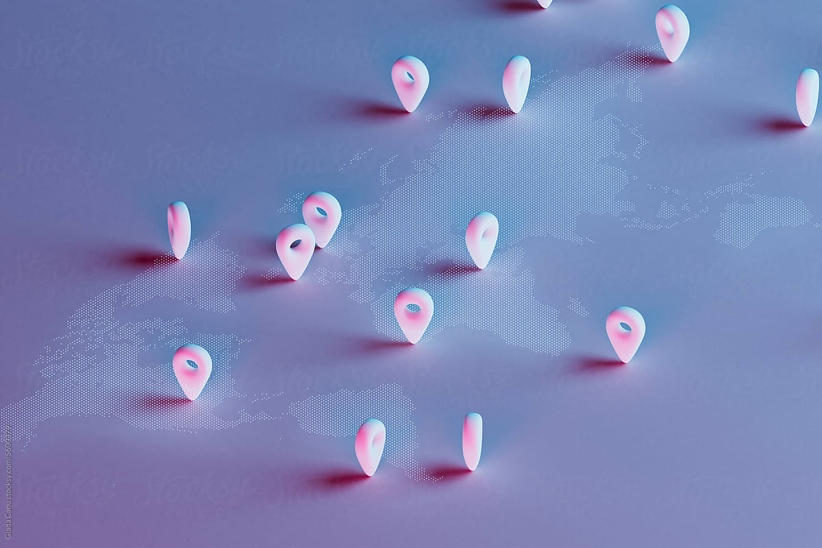 "World Map With Many Location Pins" by Stocksy Contributor "Giada Canu ...