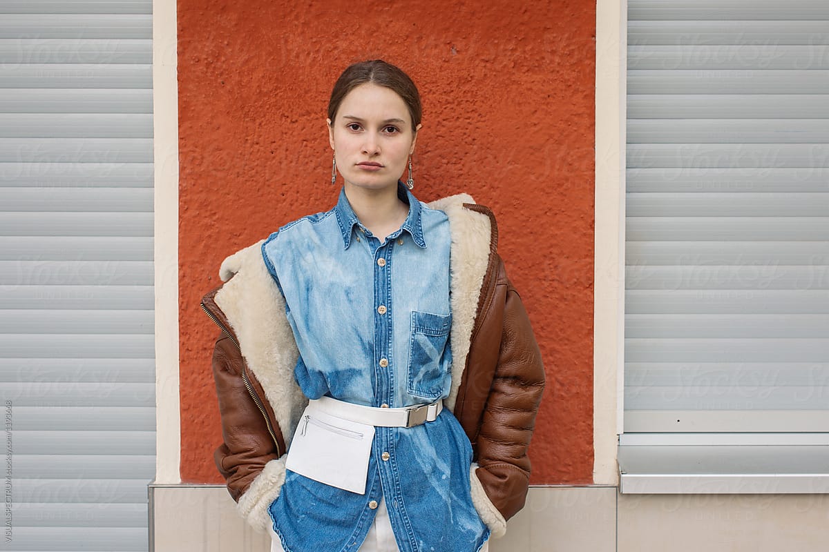 "Outdoor Portrait Of Stern-Looking Female Hipster Posing In Front Of ...