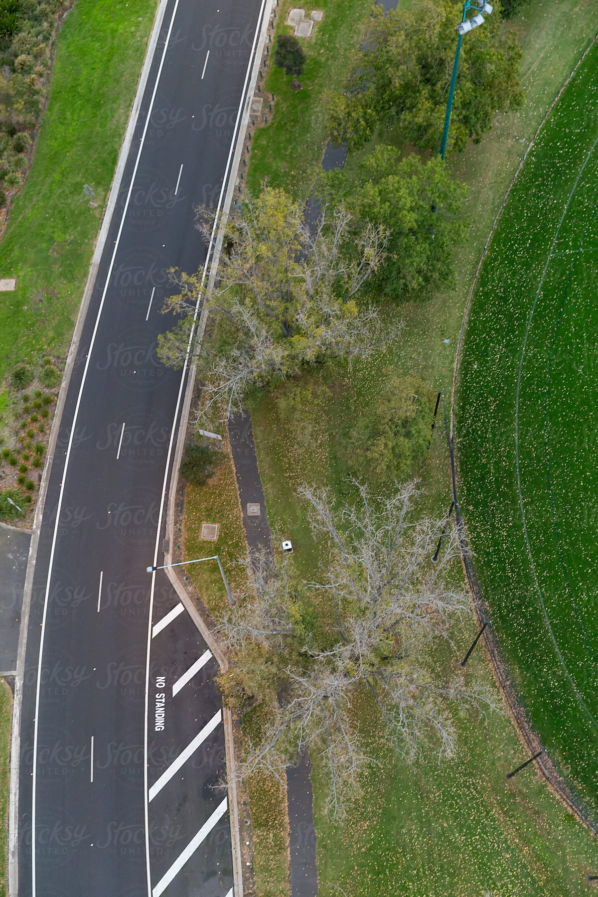 "Overhead View Of Roadway, Autumn Trees And Parkland" by Stocksy ...
