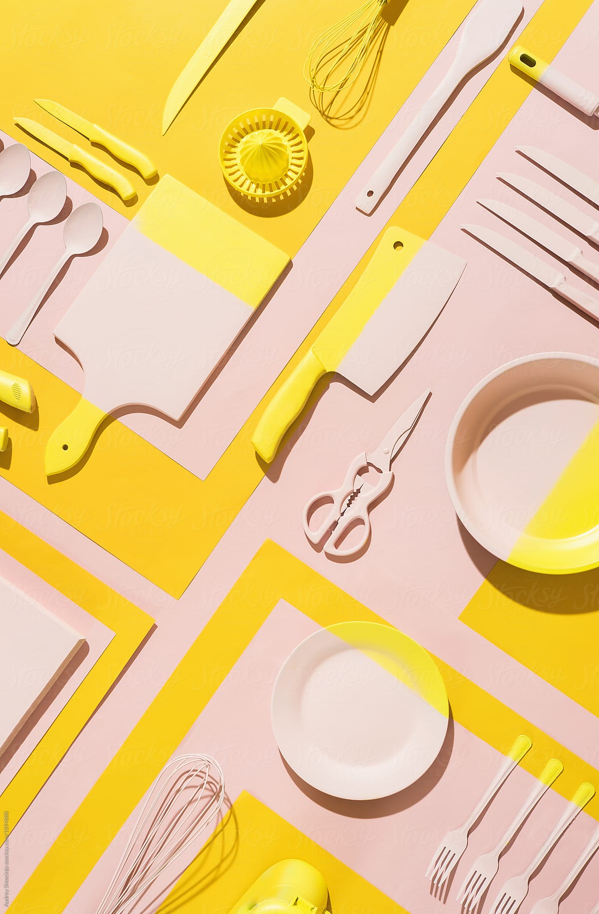 "Pink And Yellow Kitchen Objects/utensil." by Stocksy Contributor ...