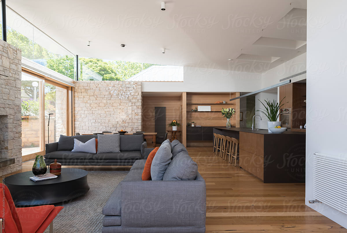 "Luxurious Lounge Interior With Stone Fireplace" by Stocksy Contributor ...