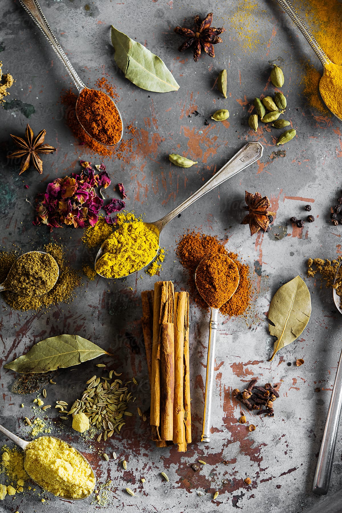 "Herbs And Spices On Spoons On Metal Tray." by Stocksy Contributor ...