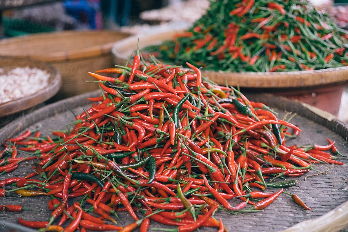 "Fresh Chili For Sale At Bangkok Street Market" by Stocksy Contributor ...