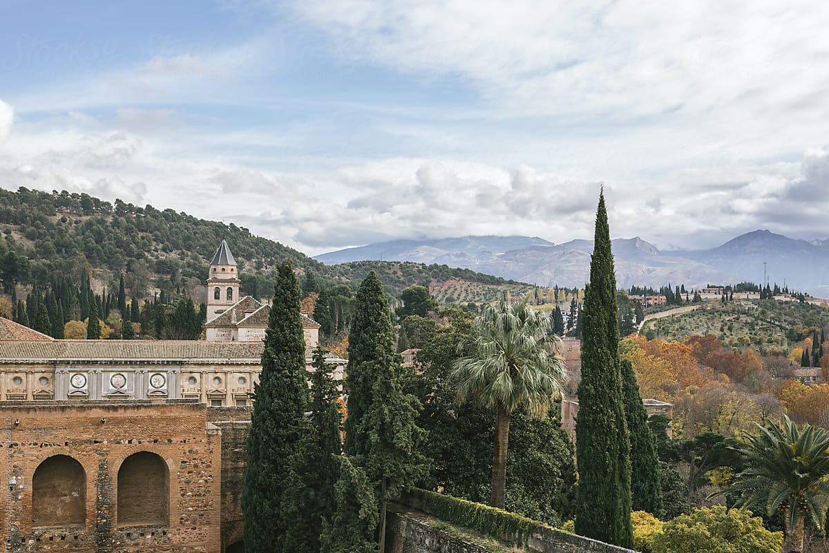 "View From The Alhambra To The Sierra Nevada, Granada, Spain" by ...