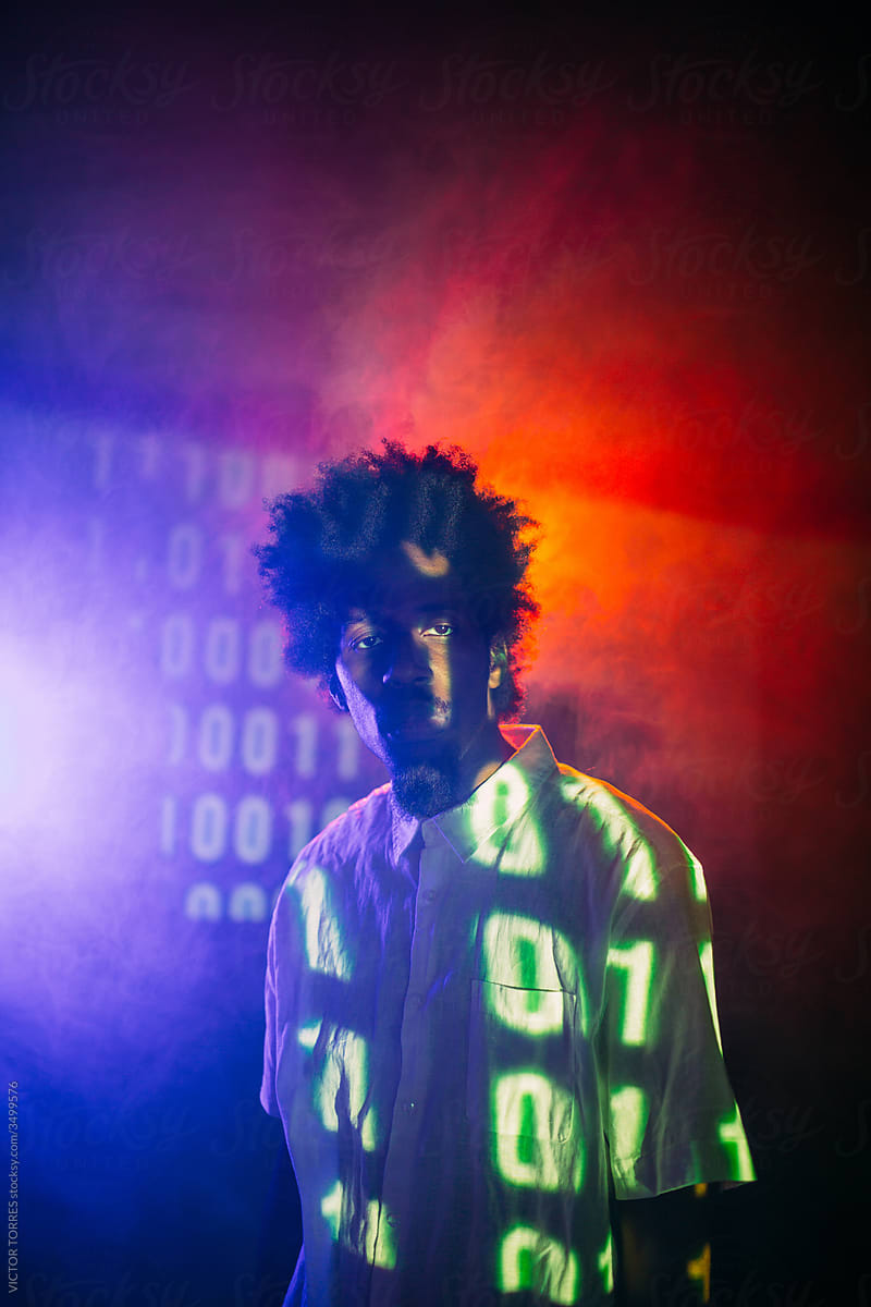 "Stylish Man In Neon Lights In Dark Studio" by Stocksy Contributor ...