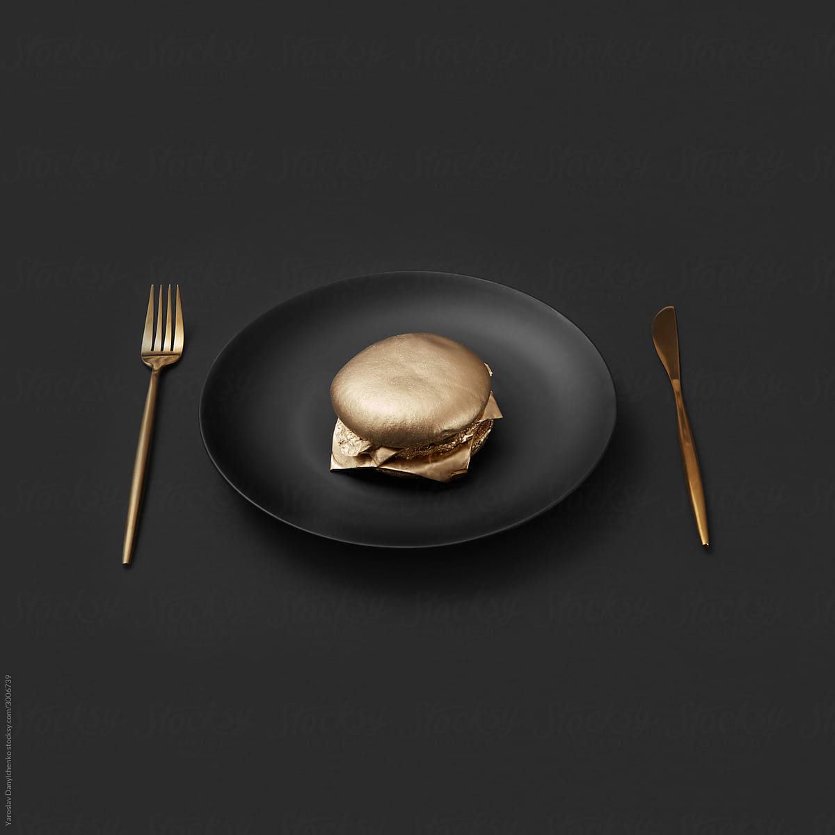 "Burger Painted Golden On A Plate." by Stocksy Contributor "Yaroslav ...