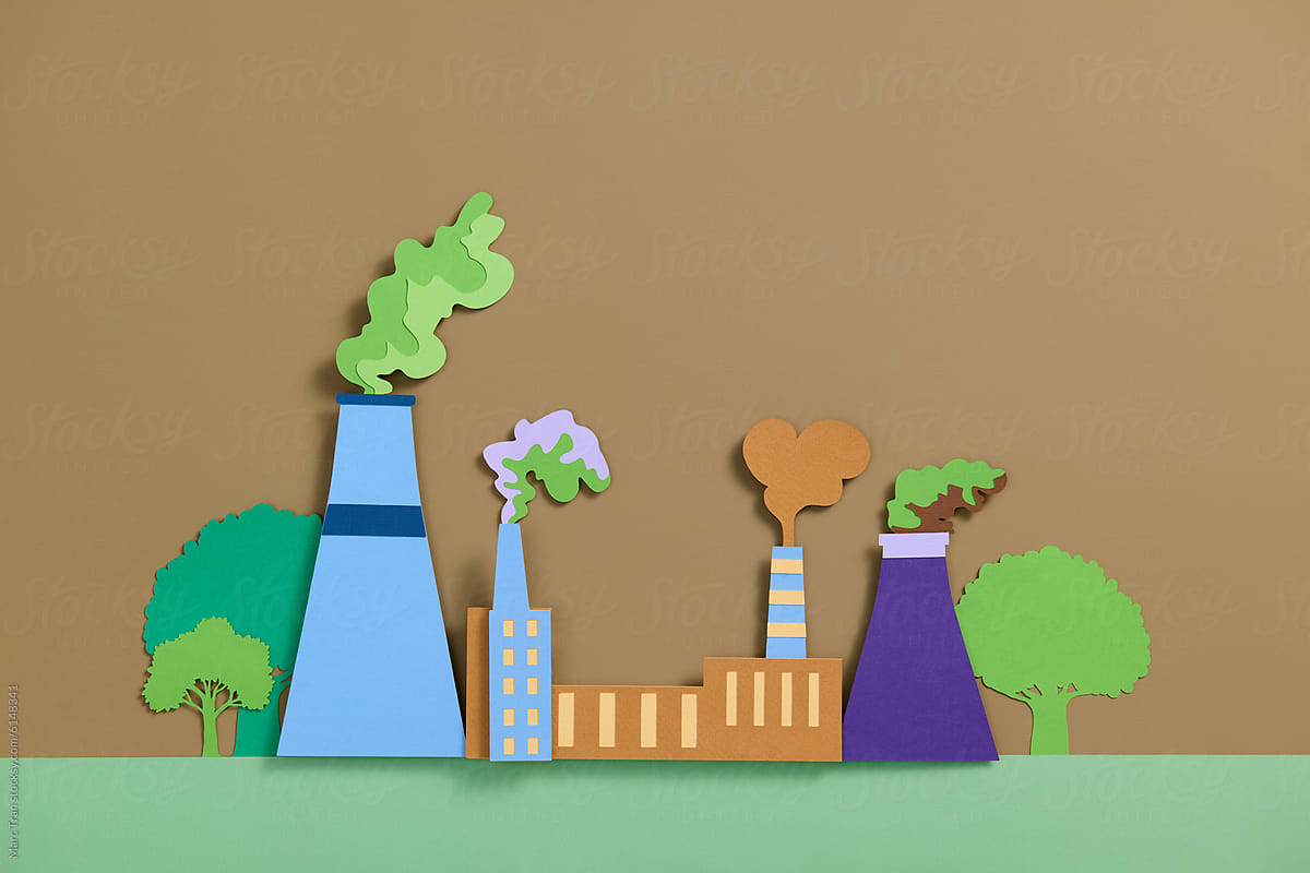 "Colorful Paper Cutout Of Industrial Factory Buildings With Smoke" by ...