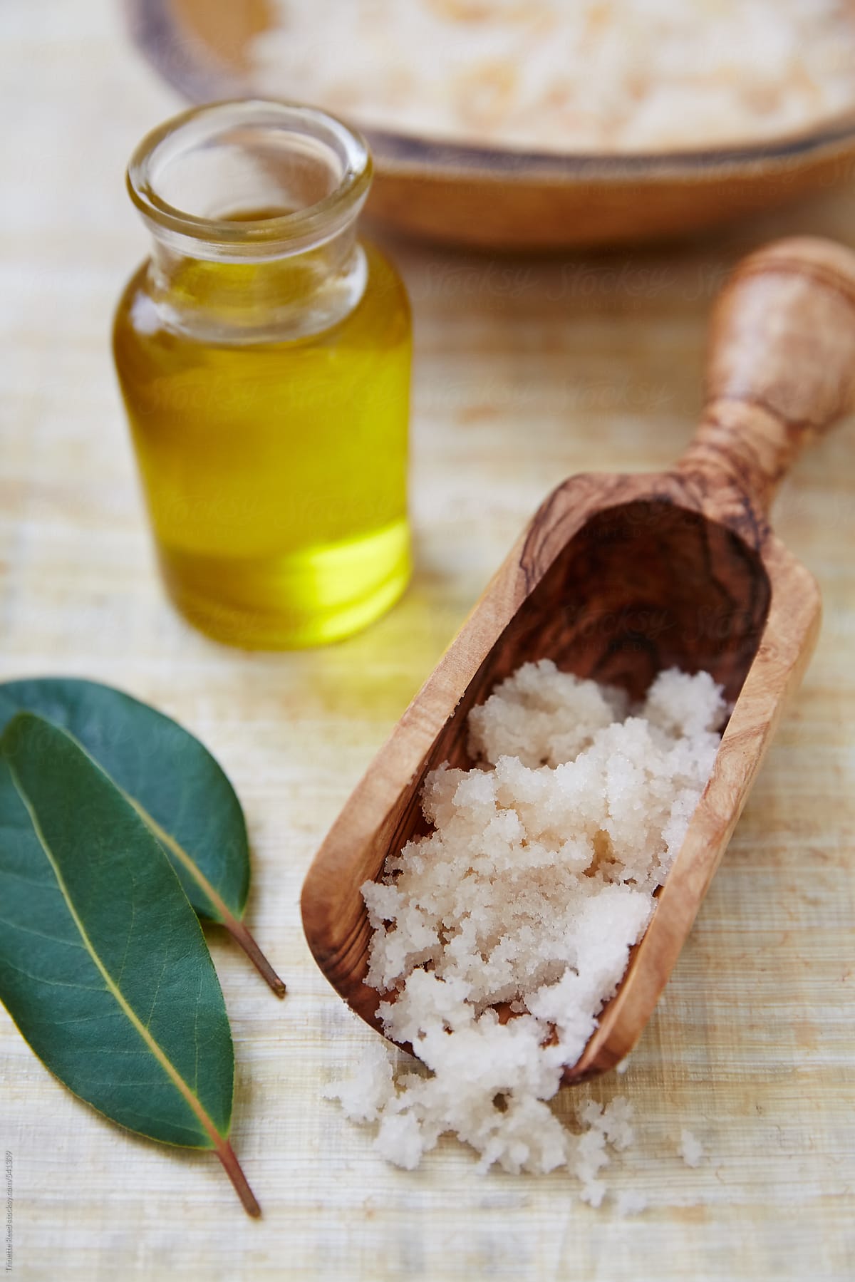 "Salt Scrub With Massage Oil And Leaf" by Stocksy Contributor "Trinette ...