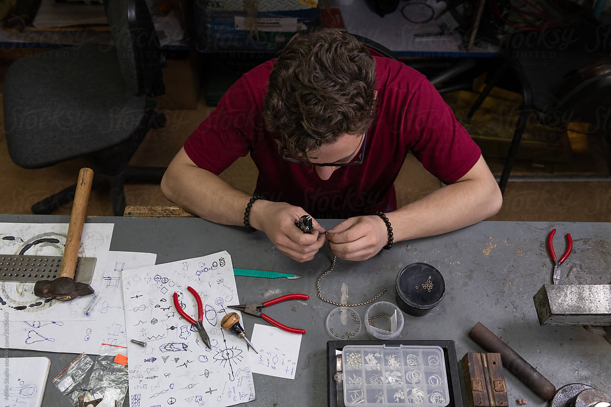 "Goldsmith Crafting Jewelry Chain On Workbench" by Stocksy Contributor ...