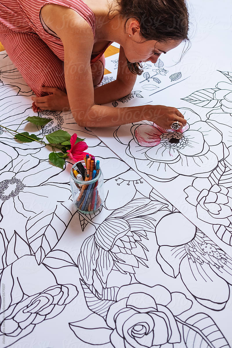 "Female Artist Drawing Flower Patterns" by Stocksy Contributor ...
