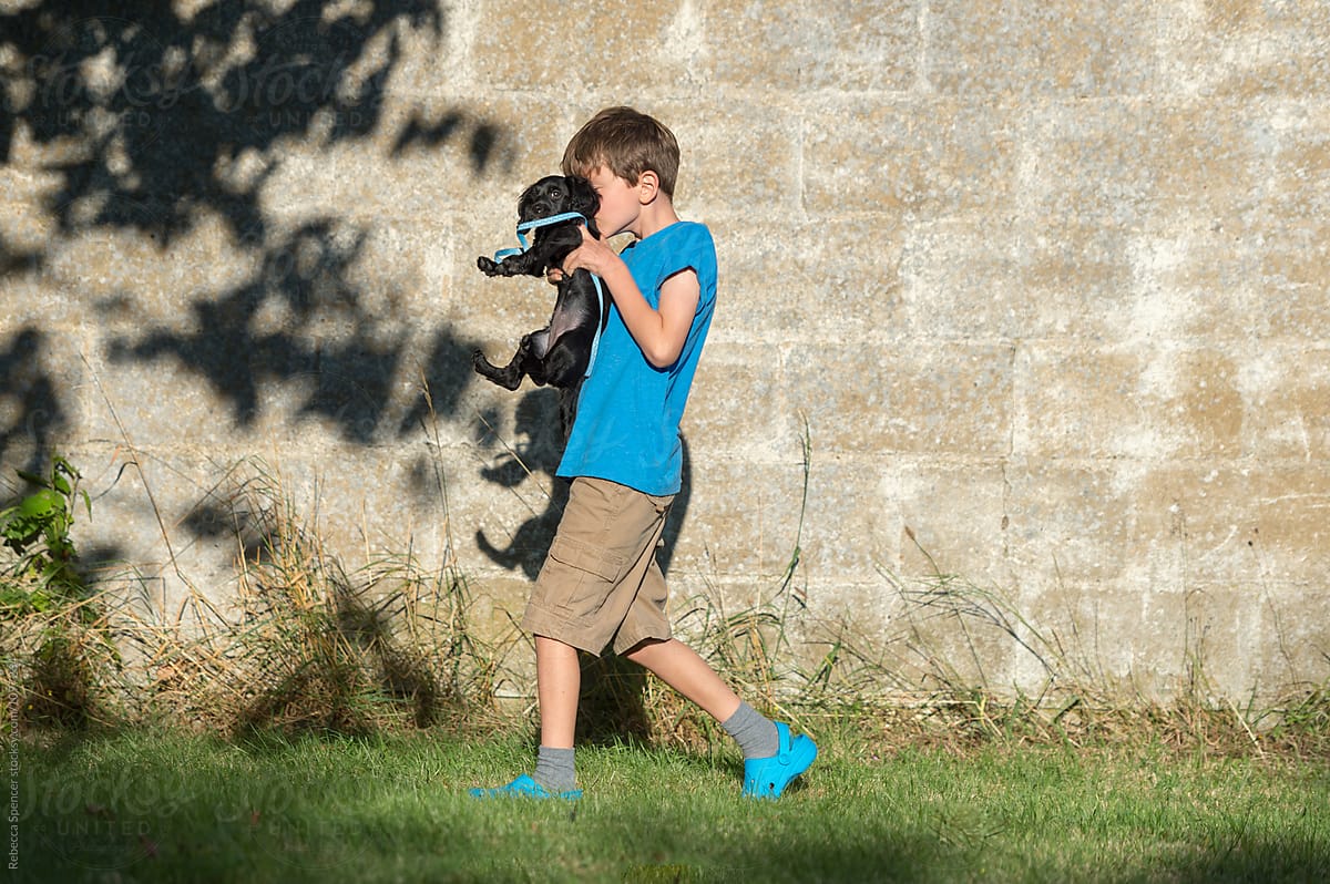 "Puppy Is Carried By His Child Owner" by Stocksy Contributor "Rebecca ...