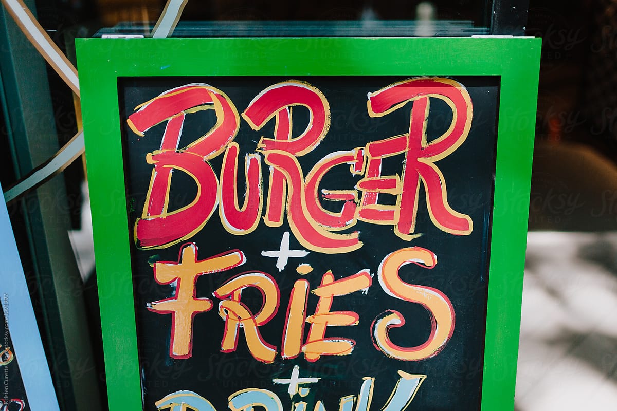 "The Words Burger And Fries Drawn On A Chalk Board." by Stocksy ...
