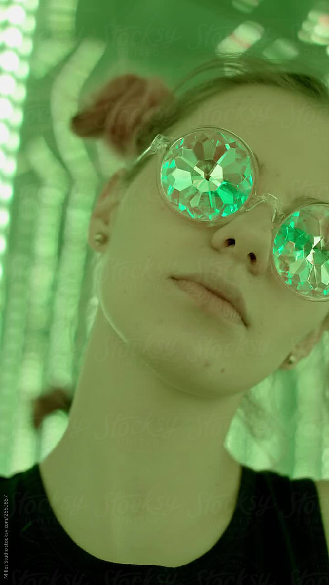 "Cool Teenage Girl In Crystal Glasses In Neon" by Stocksy Contributor ...