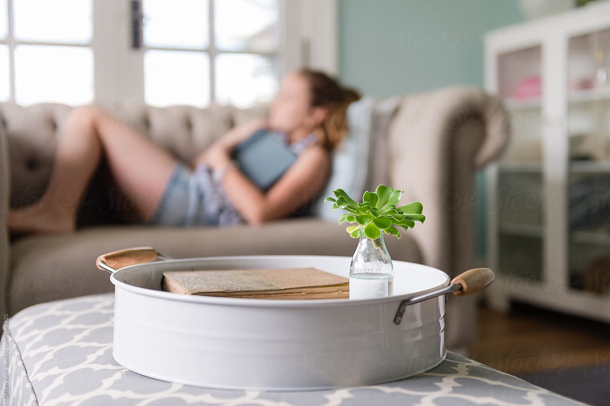 "Interior, Metal Tray On Stool In Living Room" by Stocksy Contributor ...