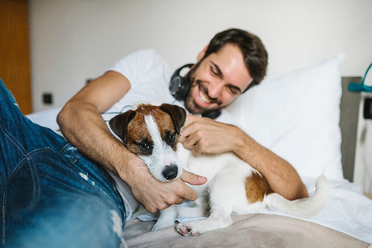 "Happy Man Playing With His Dog At Home" by Stocksy Contributor ...