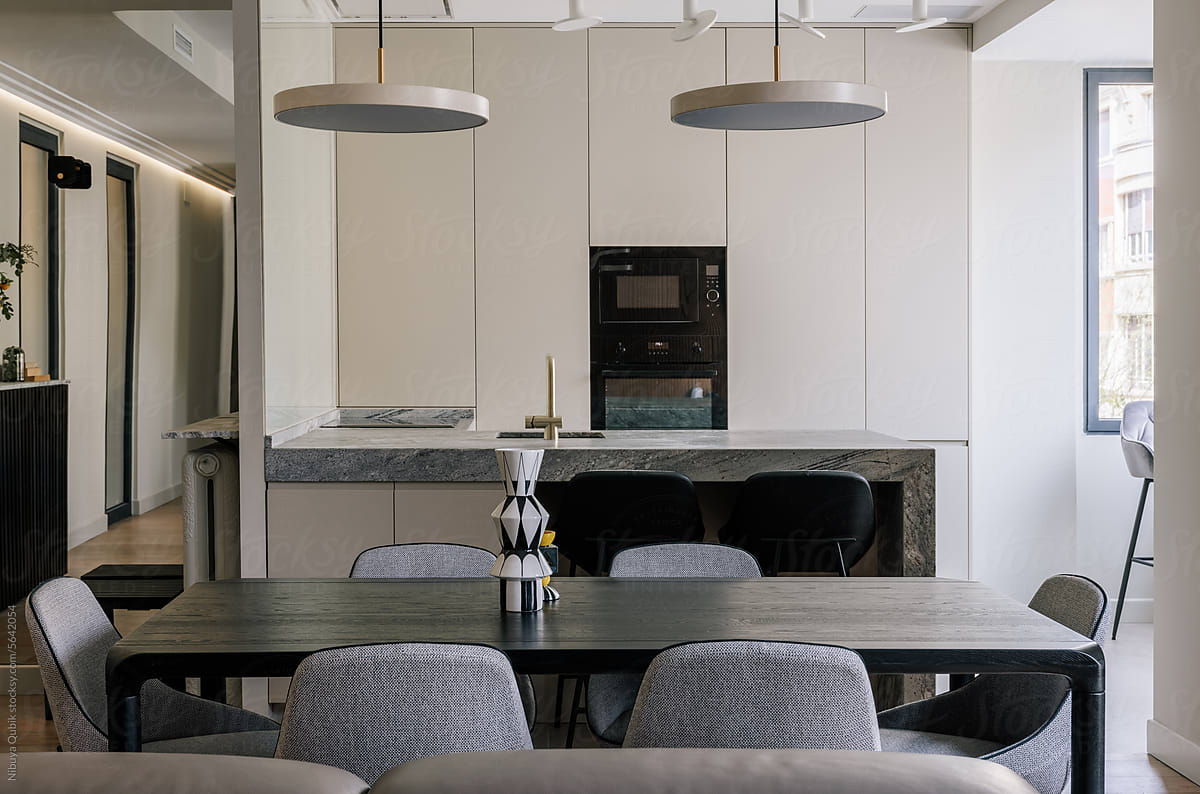 "Bright And Cozy Open Plan Kitchen In Modern Home Interior" by Stocksy ...