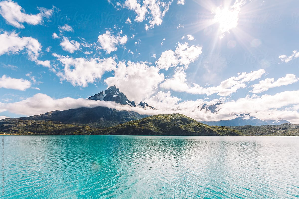 "Mountain And Turquoise Lake Landscape In Patagonia. Torres Del Paine ...