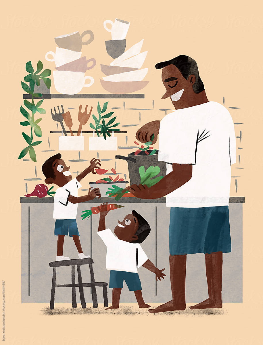 Family Cooking Cartoon