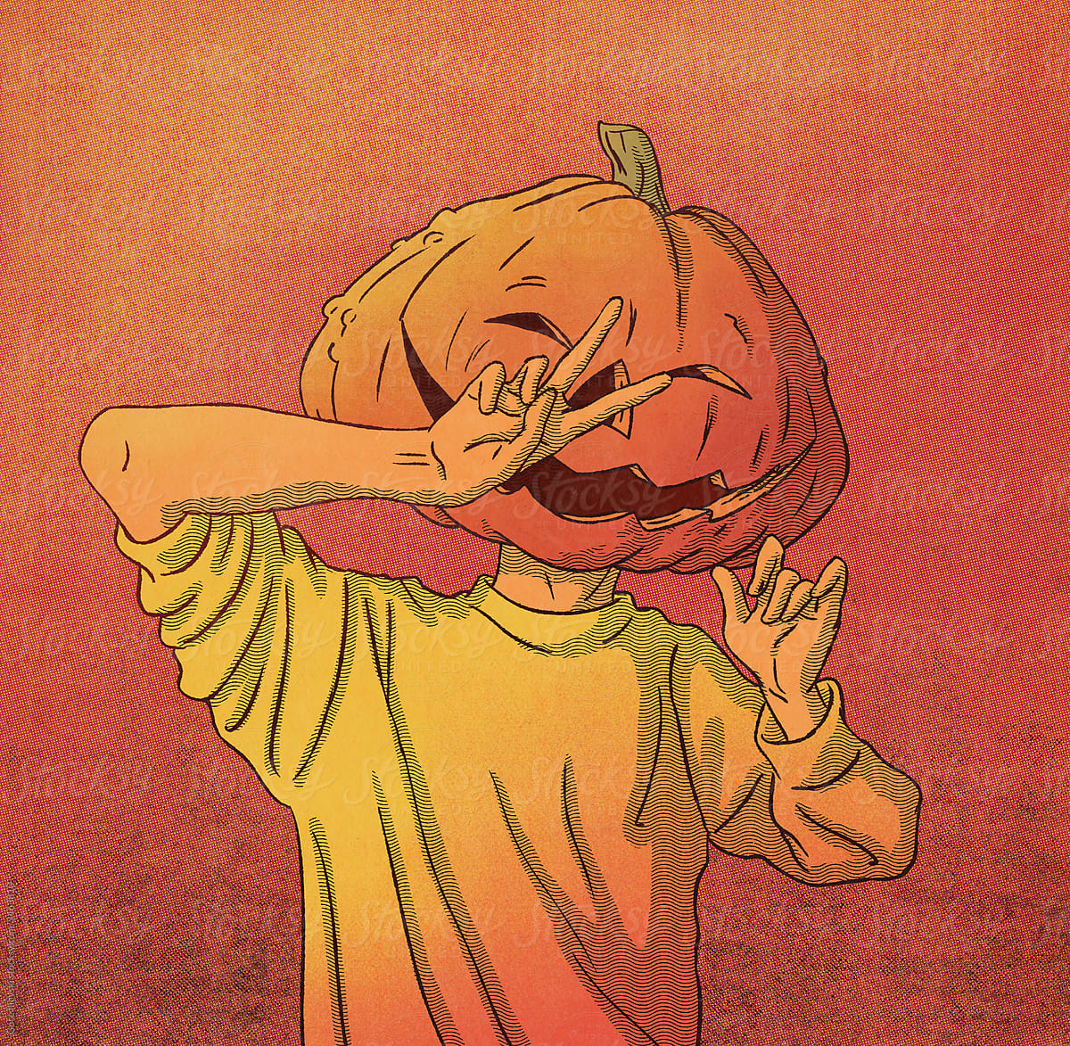 "Man With Jack-o'-lantern Halloween Pumpkin Head Illustration" by ...