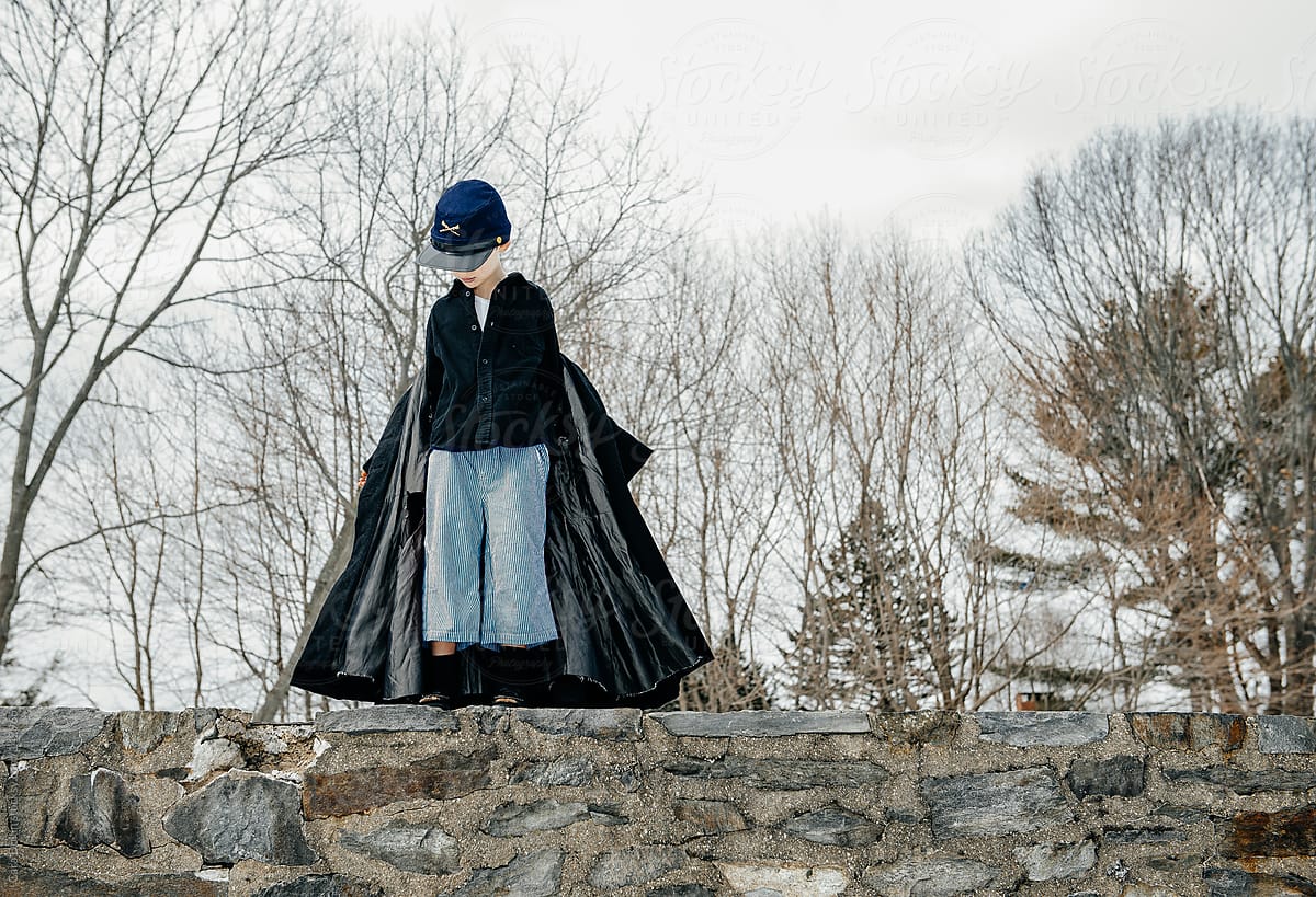 "Boy Pretending To Be A Union Soldier Marches On A Tall Stone Wall" by ...