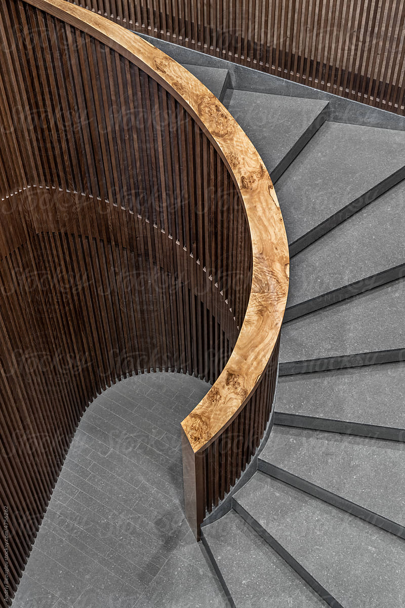 "Illuminated Interior In Contemporary Style With Fancy Wood Stair" by ...