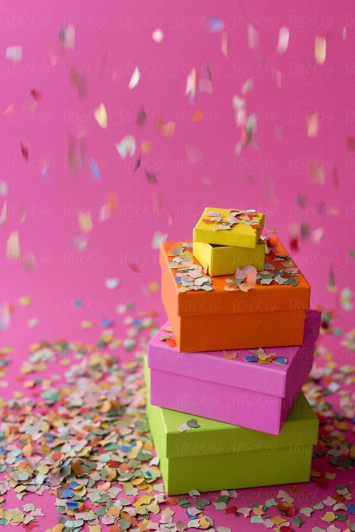 "Colorful Presents With Falling Confetti" by Stocksy Contributor ...