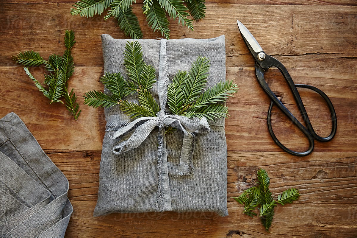 "Still Life Of Homemade Linen Wrapped Christmas Present" by Stocksy ...
