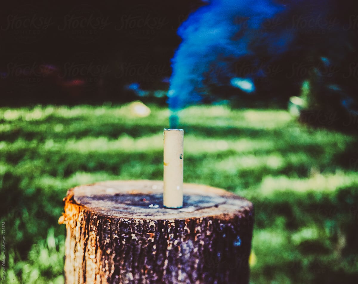 "Smoke Bomb On A Tree Stump" by Stocksy Contributor "CWP, LLC" - Stocksy