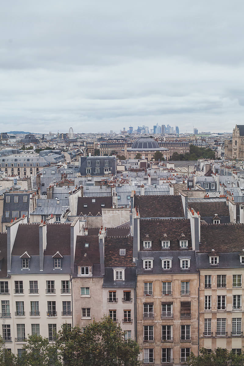 Paris in cloudy day, traditional buildings, France - Stock Image ...