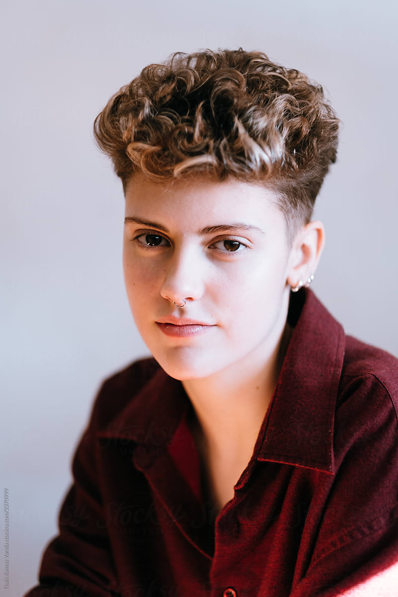 "Portrait Of A Young Natural And Stylish Blond Woman At Home" by ...