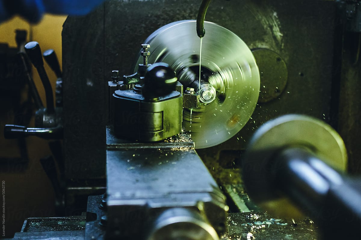 "Detail Of Running Engine Lathe" by Stocksy Contributor "Akela - From ...