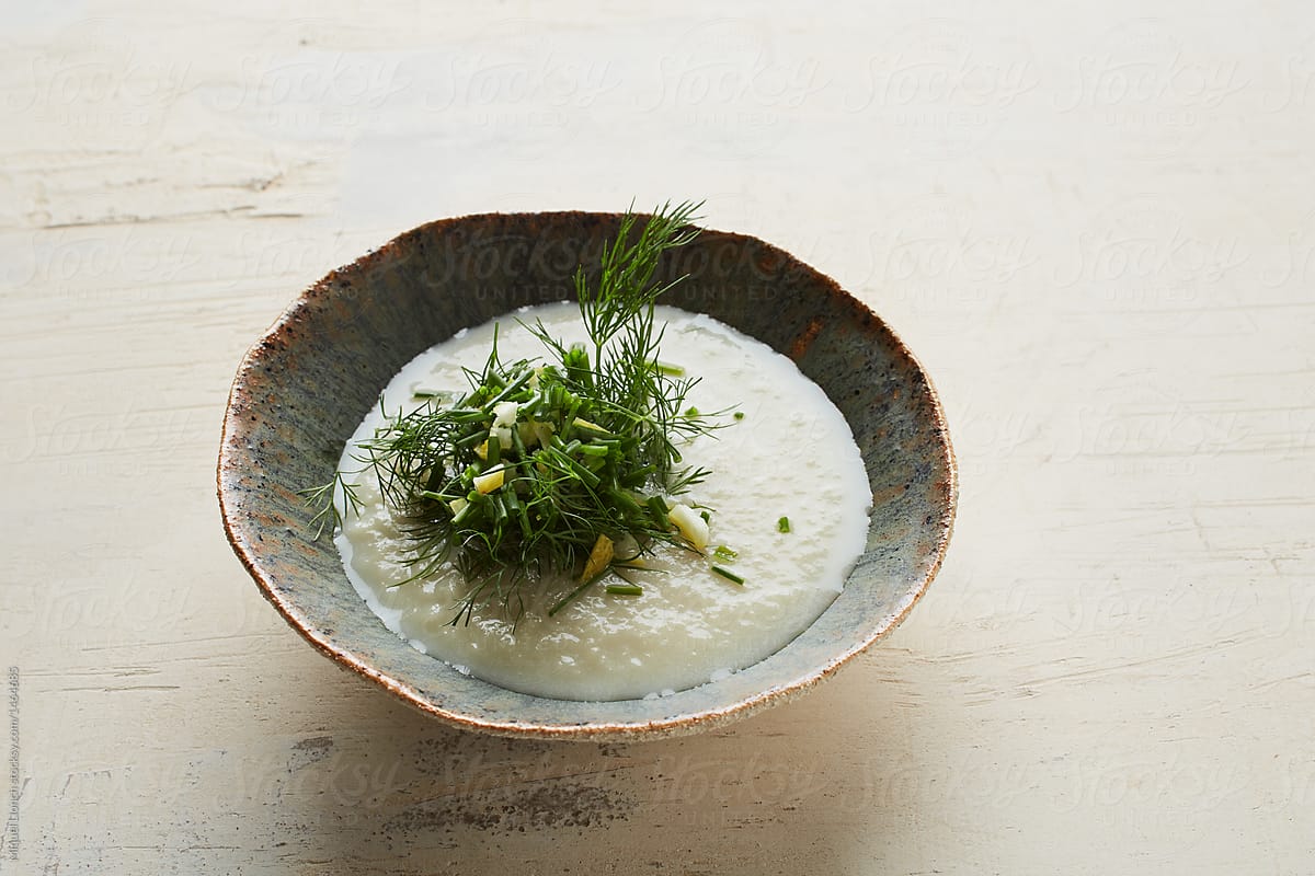 "Fennel Cream In A Ceramic Bowl With Green Herbs" by Stocksy ...