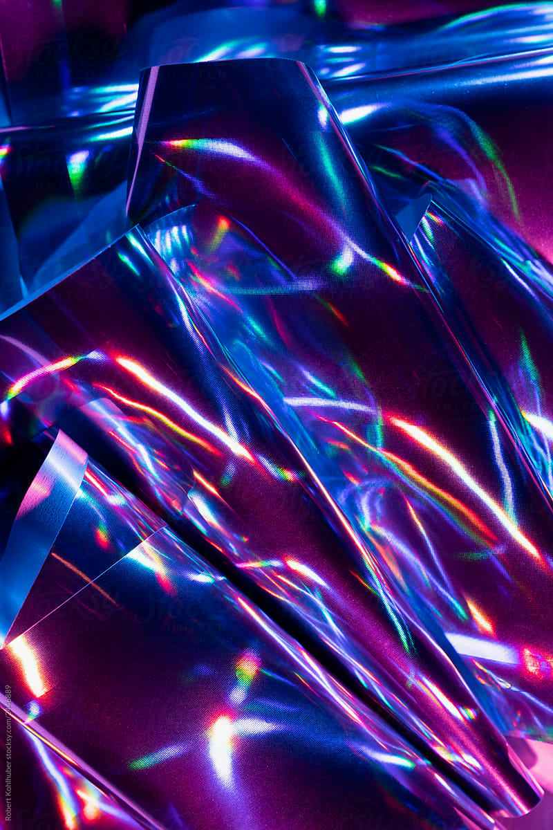 "Reflection Of Light On Holographic Foils With Neon Lighting" by ...