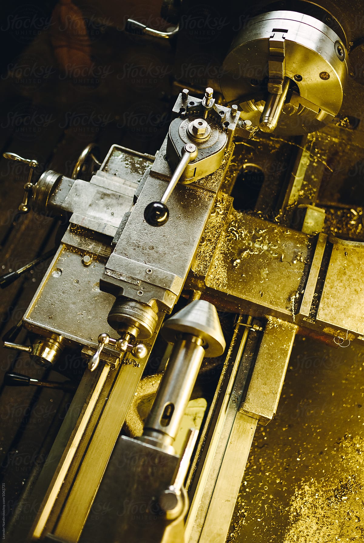 "Old Vintage Engine Lathe Shining In Golden Colors" by Stocksy ...