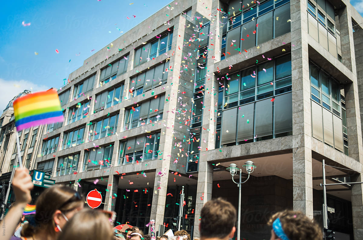 "Confetti Flying Above Pride Crowd" by Stocksy Contributor "Irina ...