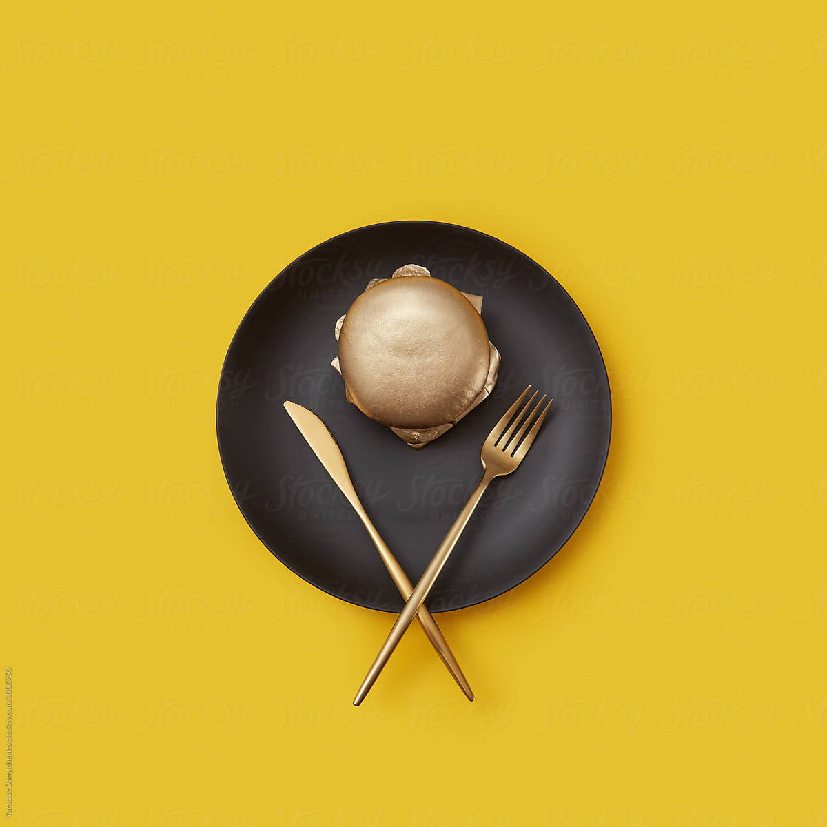 "Golden Painted Burger On A Plate." by Stocksy Contributor "Yaroslav ...