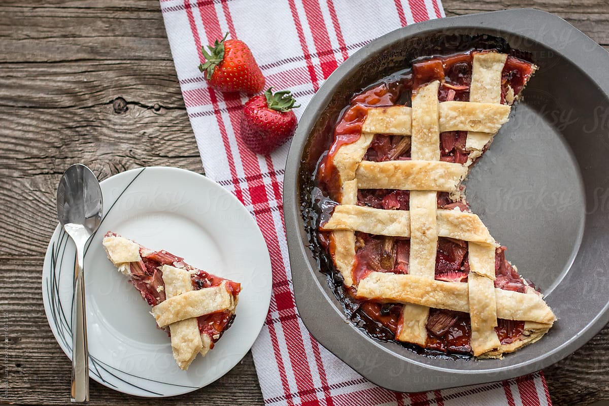 "Strawberry And Rhubarb Lattice Pie" by Stocksy Contributor "Amanda ...