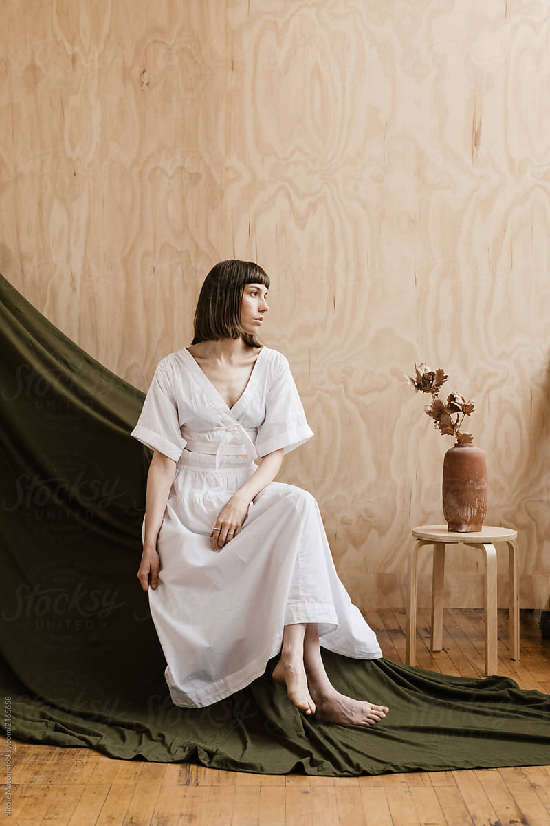 "Modern Creative Portrait Of Brunette Woman In Front Of Plywood And ...