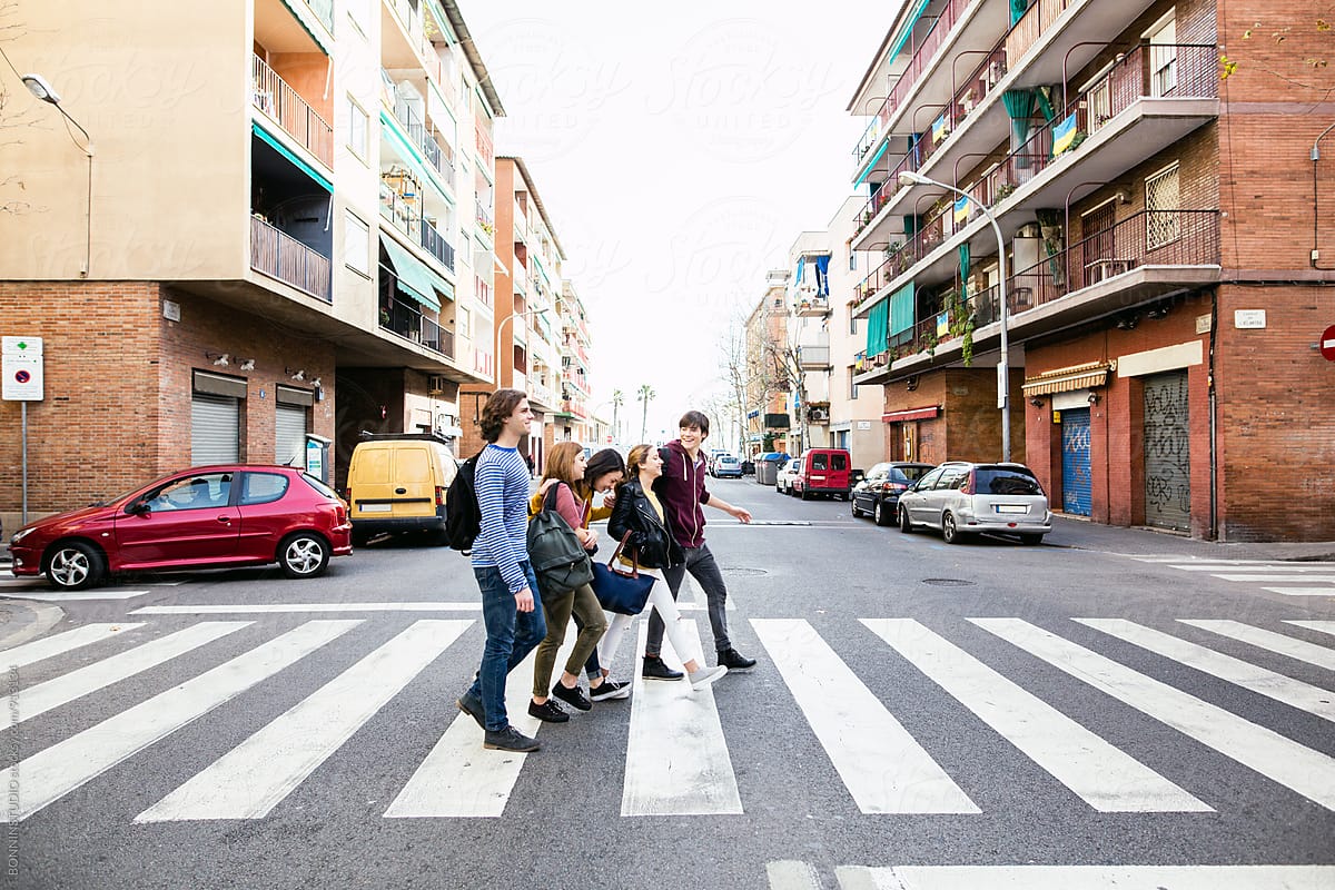 "Side View Of Group Of Teen Friends Crossing The Street." by Stocksy ...