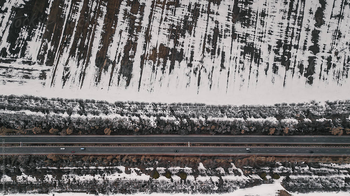 "Mid-season Landscape In Armenia. Snowy Field With A Highway Road In ...