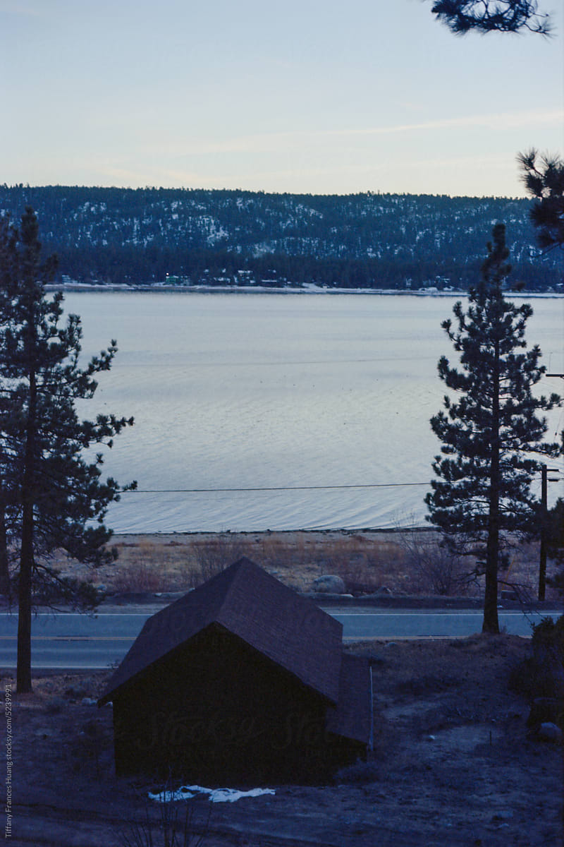 Sunset From Above in Big Bear Lake, California with Pine Trees - Stock ...