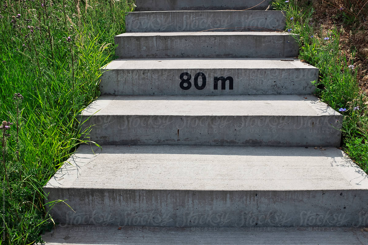 "Concrete Stairs With Number Symbol Typographic Mark "80 Meters"" by ...